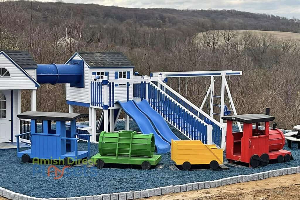 4-Piece Wood Train Playset With Tracks - Amish Direct Playsets